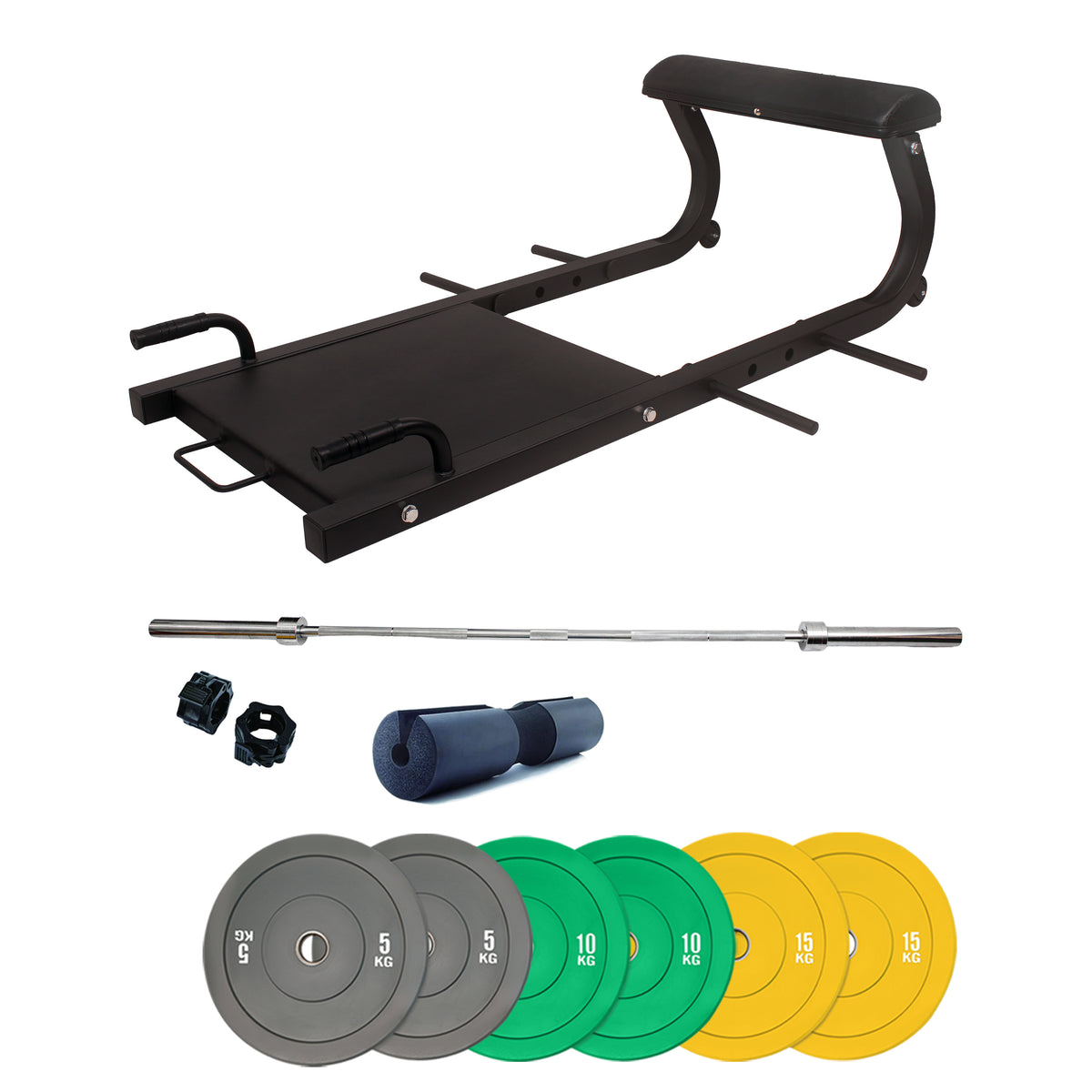 Hip Thrust Trainer Bundle - 60kg Bumper Weights & Barbell
