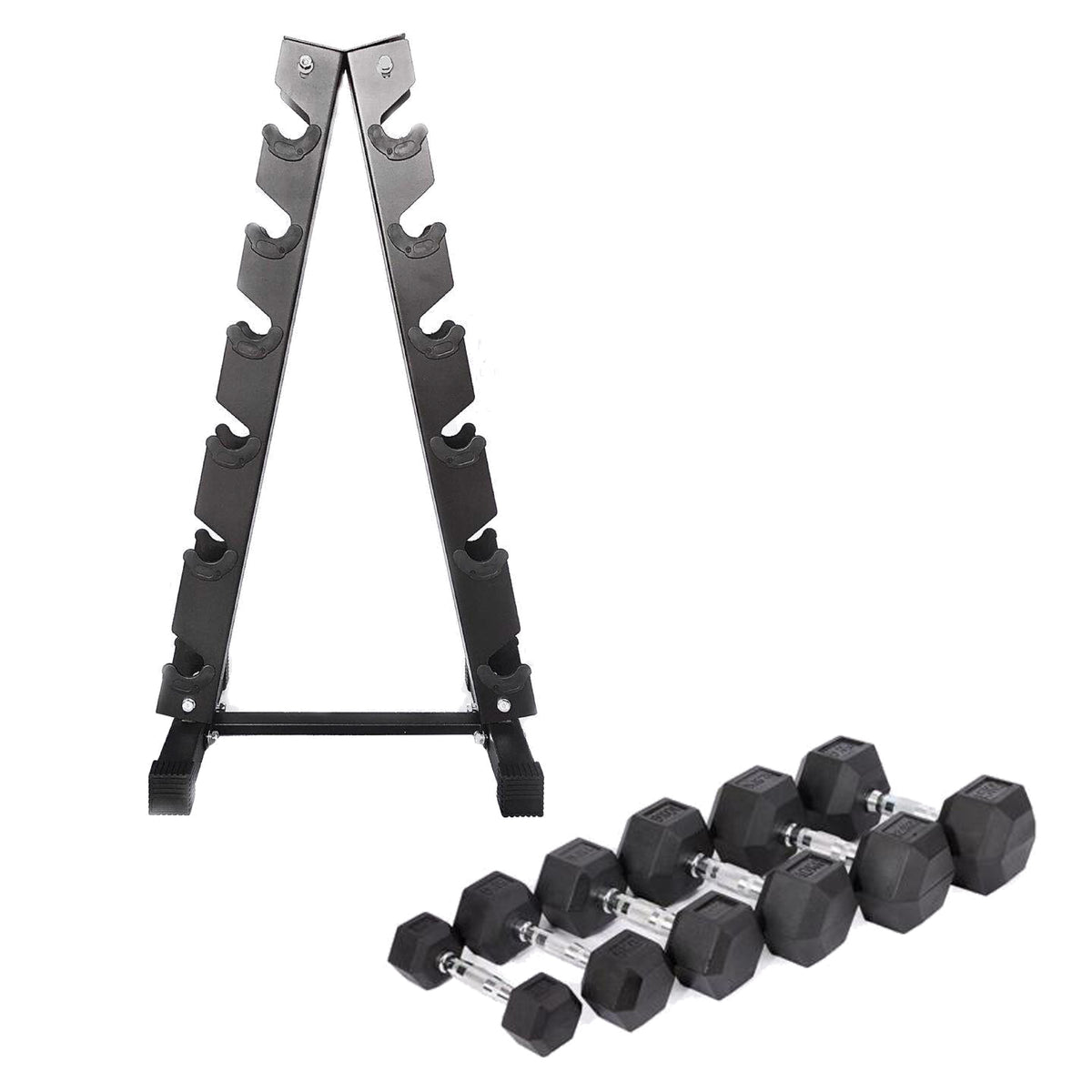 5kg to 25kg Hex Dumbbell & Storage Rack Bundle (6 Pairs)