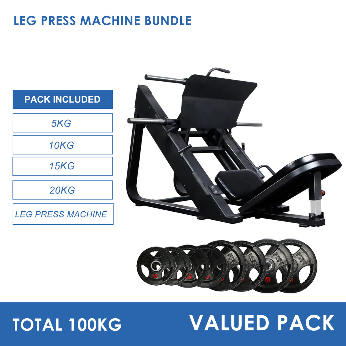 Pre Order Leg Press Machine Bundle - 100kg Rubber Weights