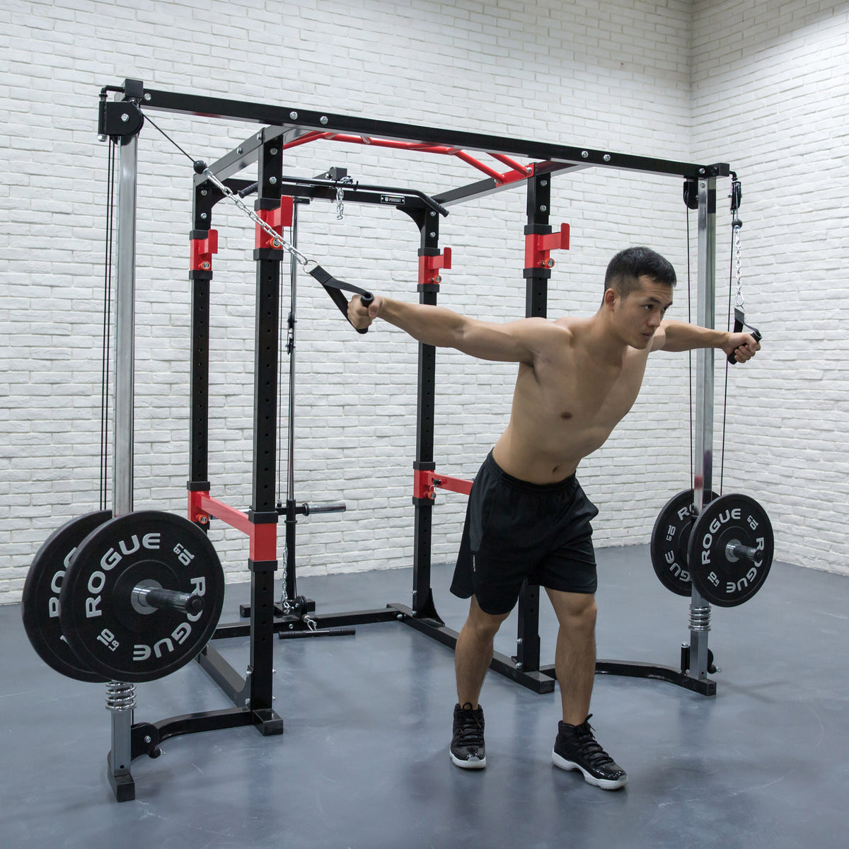 Commercial Grade Power Rack Cage Plus Cable Crossover Attachment (Blac ...
