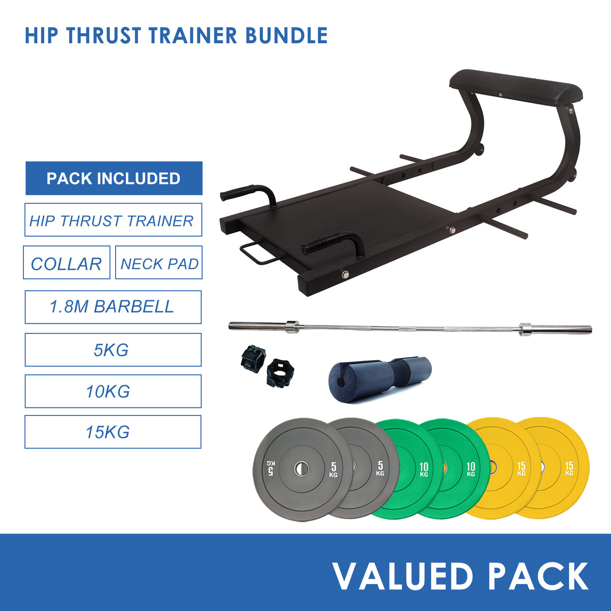 Hip Thrust Trainer Bundle - 60kg Bumper Weights & Barbell